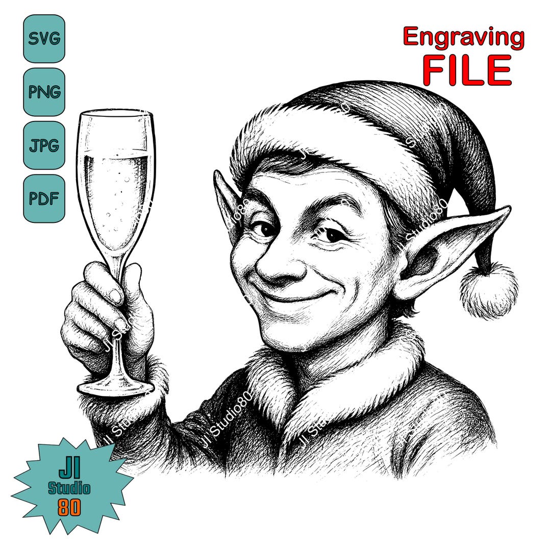 Christmas Elf Illustration | Vintage Engraving Style Art SVG | Holiday ...