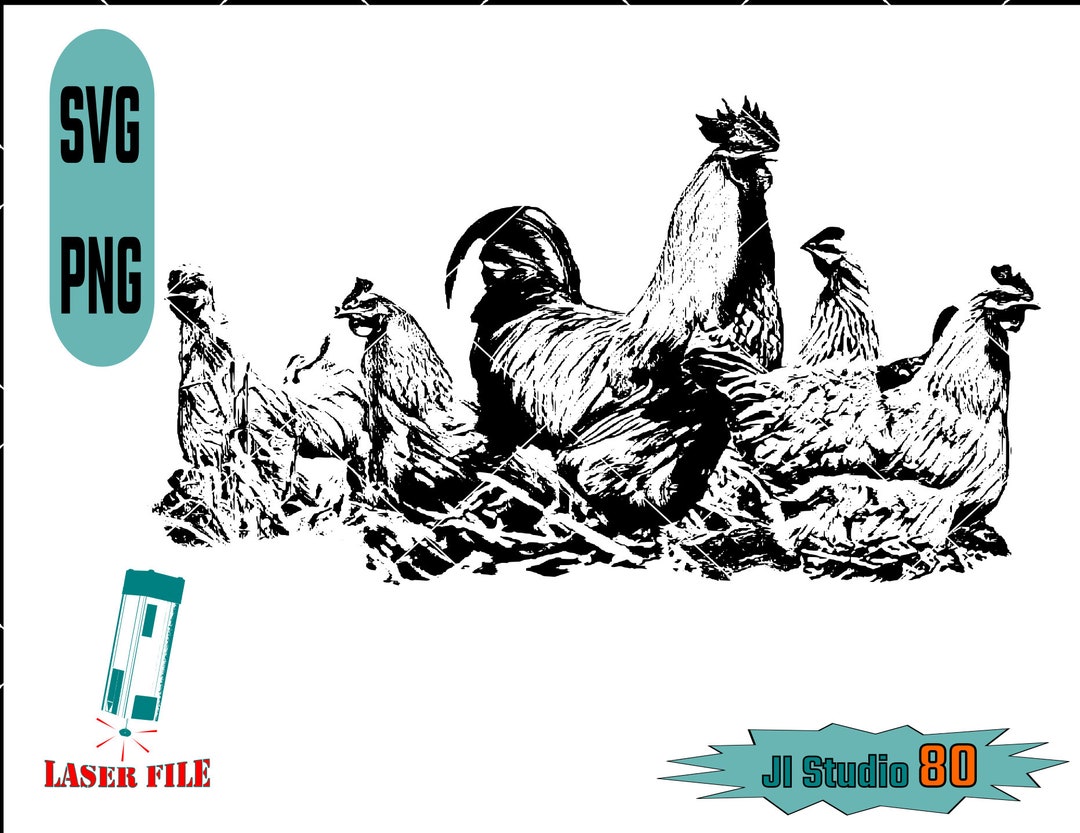 Laser Engrave File, Rooster With Chickens Svg and Png, CO2 Glowforge ...
