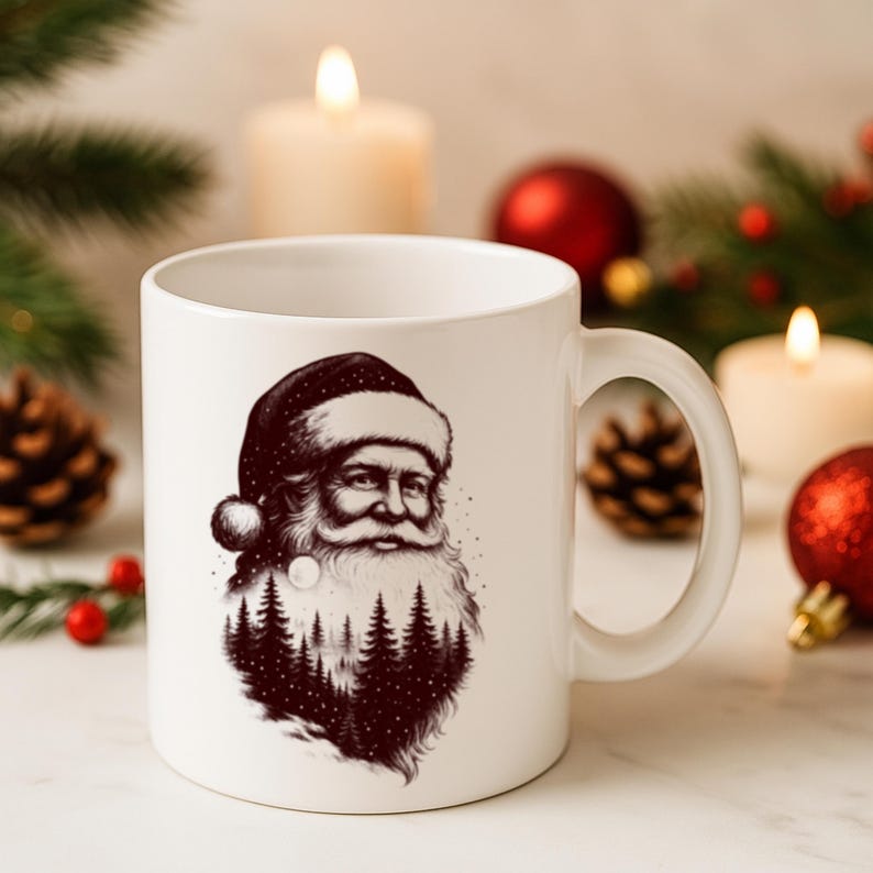 Santa Claus Forest Illustration | Vintage Christmas Art | Holiday Wall ...
