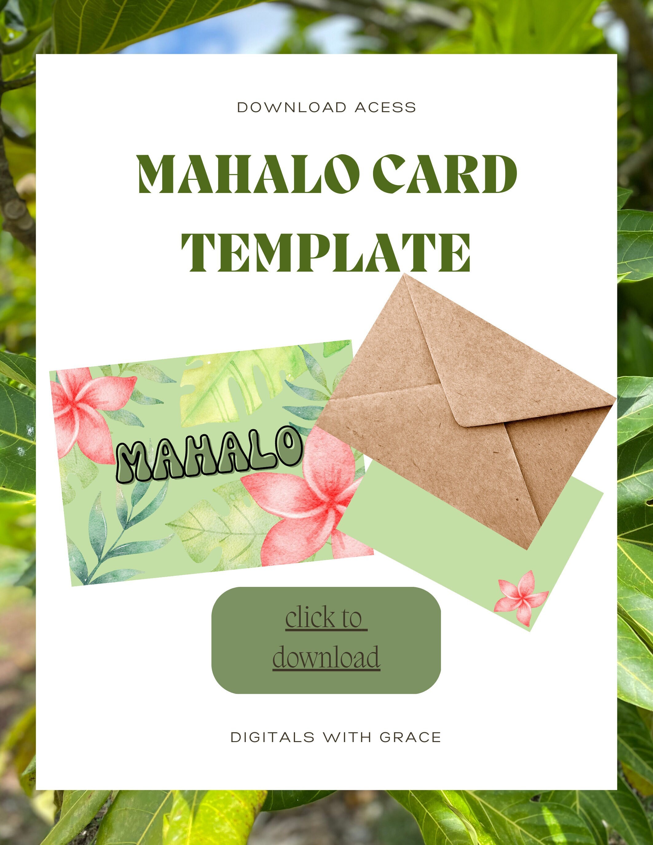 Mahalo Card Template Canva Template, Thank You Card - Etsy