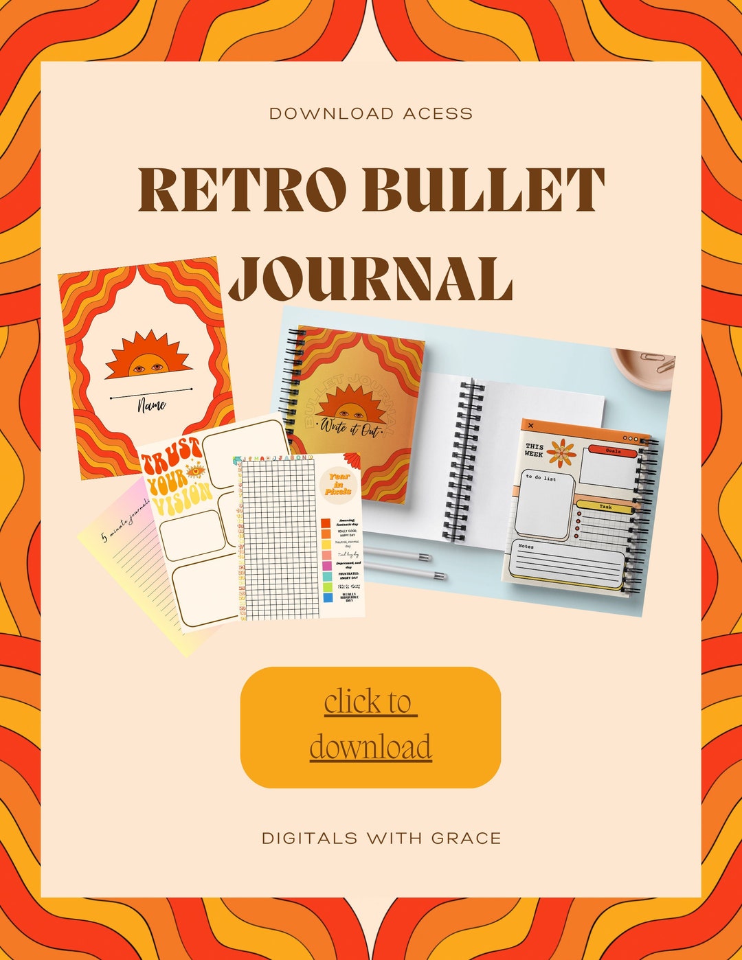Retro Bullet Journal Canva Template, Digital Download, Printable ...