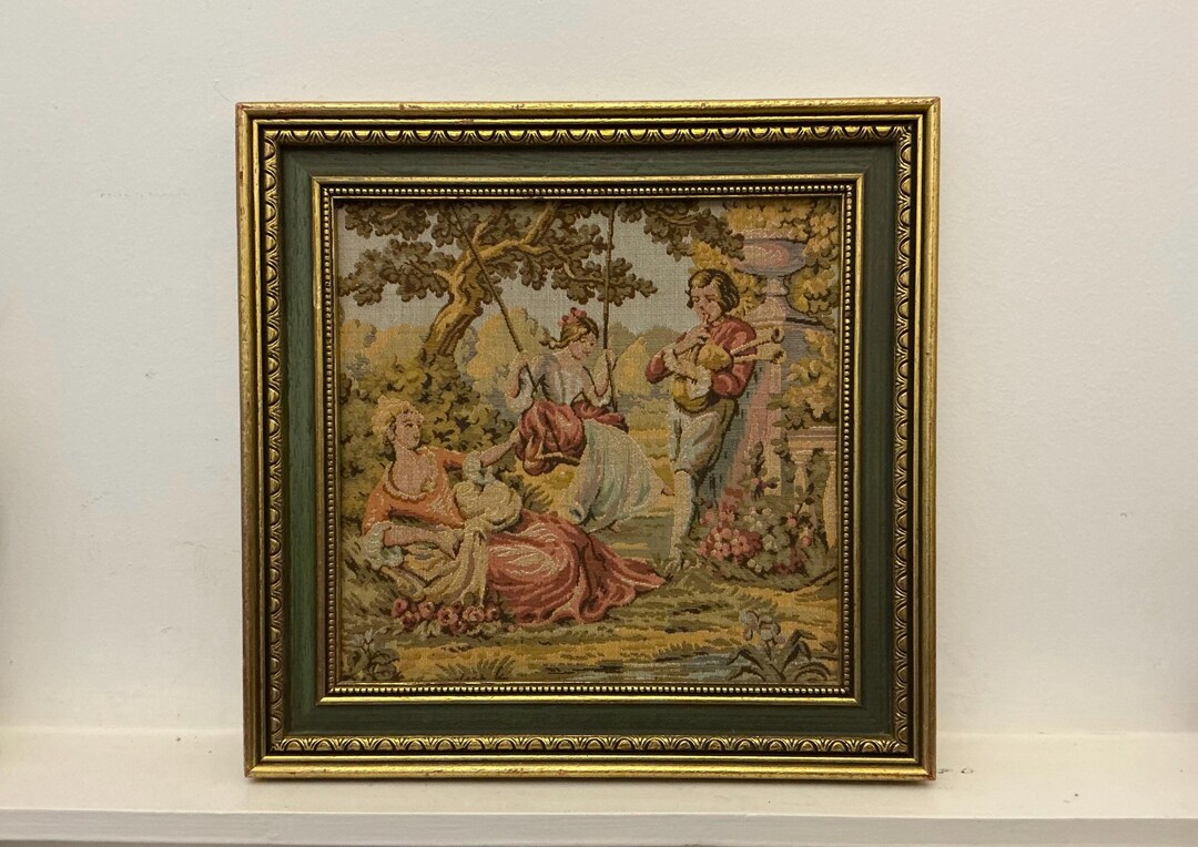 VINTAGE GOBELIN TEXTILE Framed With Image After Boucher.vtg Gobelin ...
