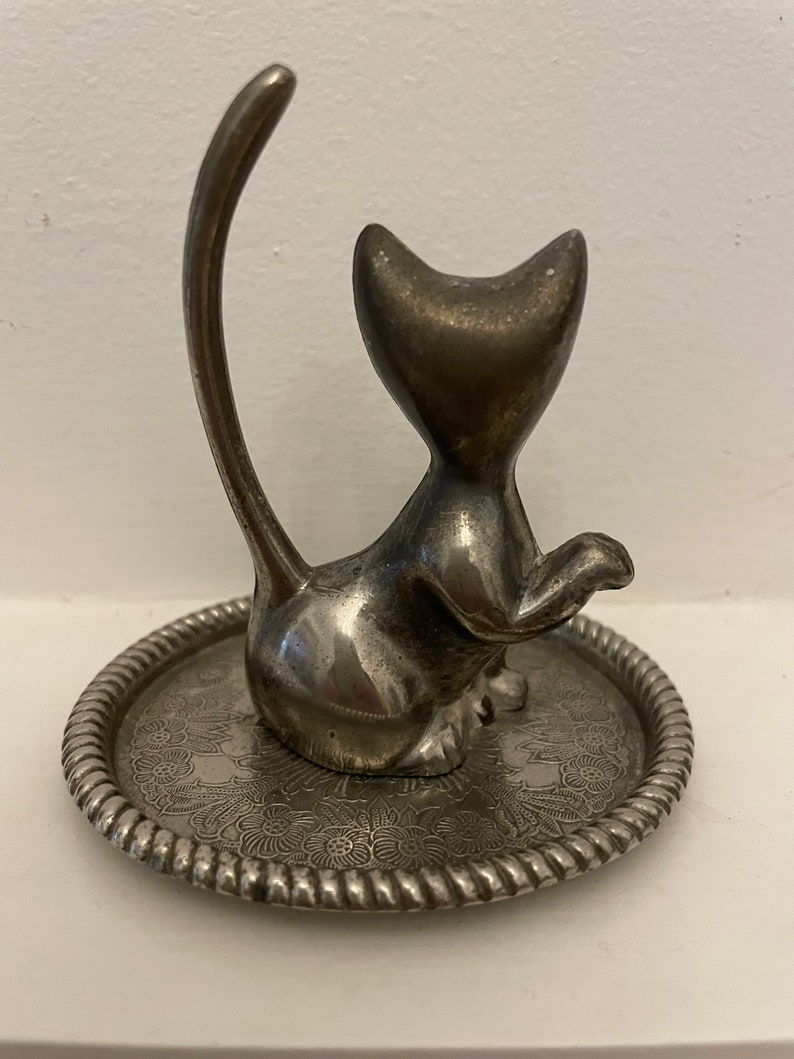 CAT Silver Plated Ring / Trinket Dish. Vintage Ring Dish. Made in Hong ...