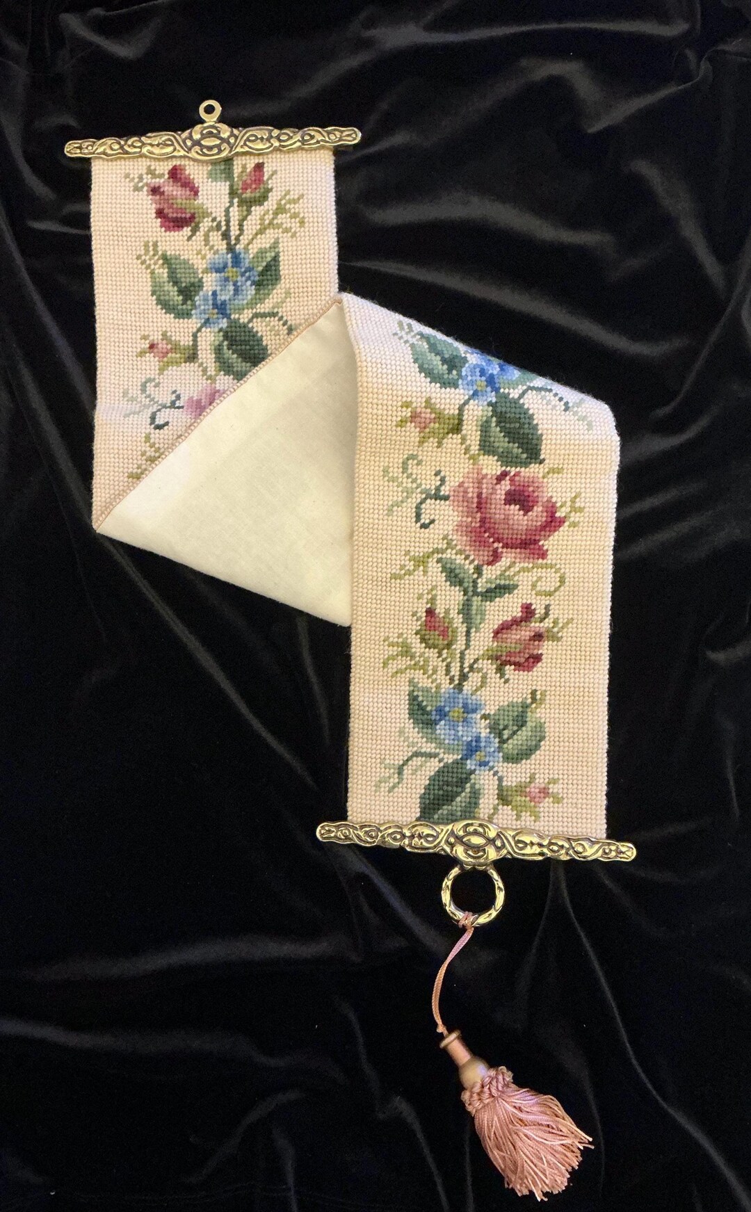BELL PULL HANGING Vintage Embroidery Bell Pull With Embroidered Florals ...