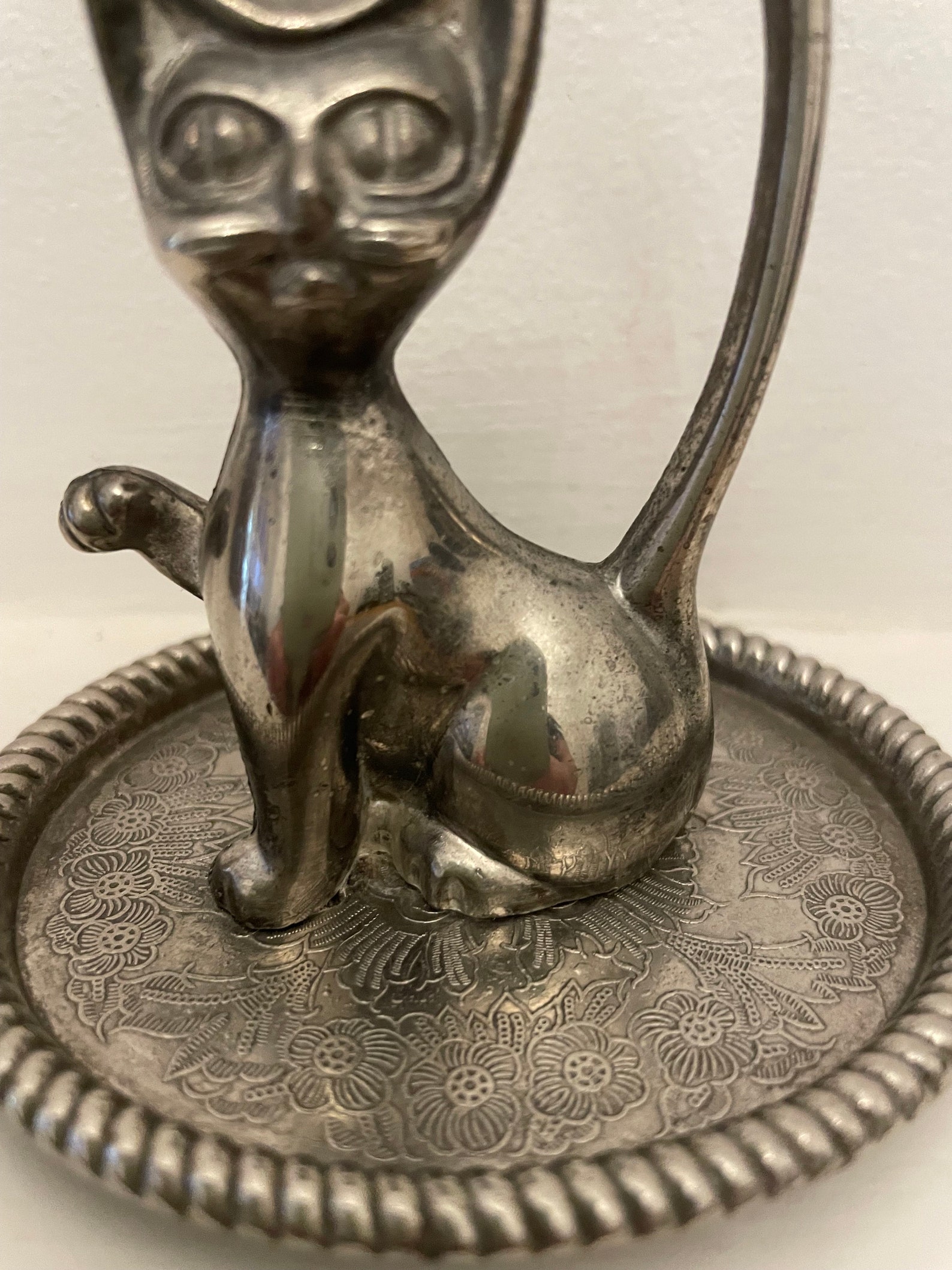 CAT Silver Plated Ring / Trinket Dish. Vintage Ring Dish. Made in Hong ...