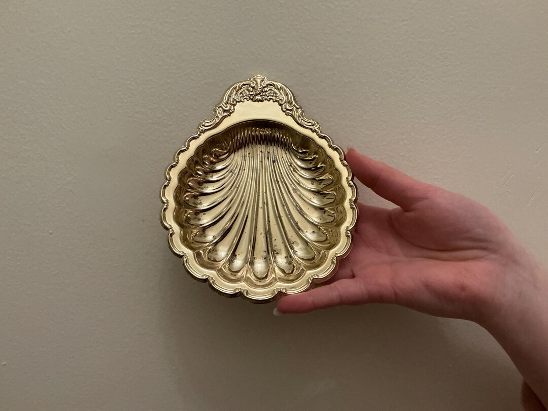SHELL CLAM SHAPE Dish Vtg Gilt Plate Electro Plate on Steel Hugo Brand ...