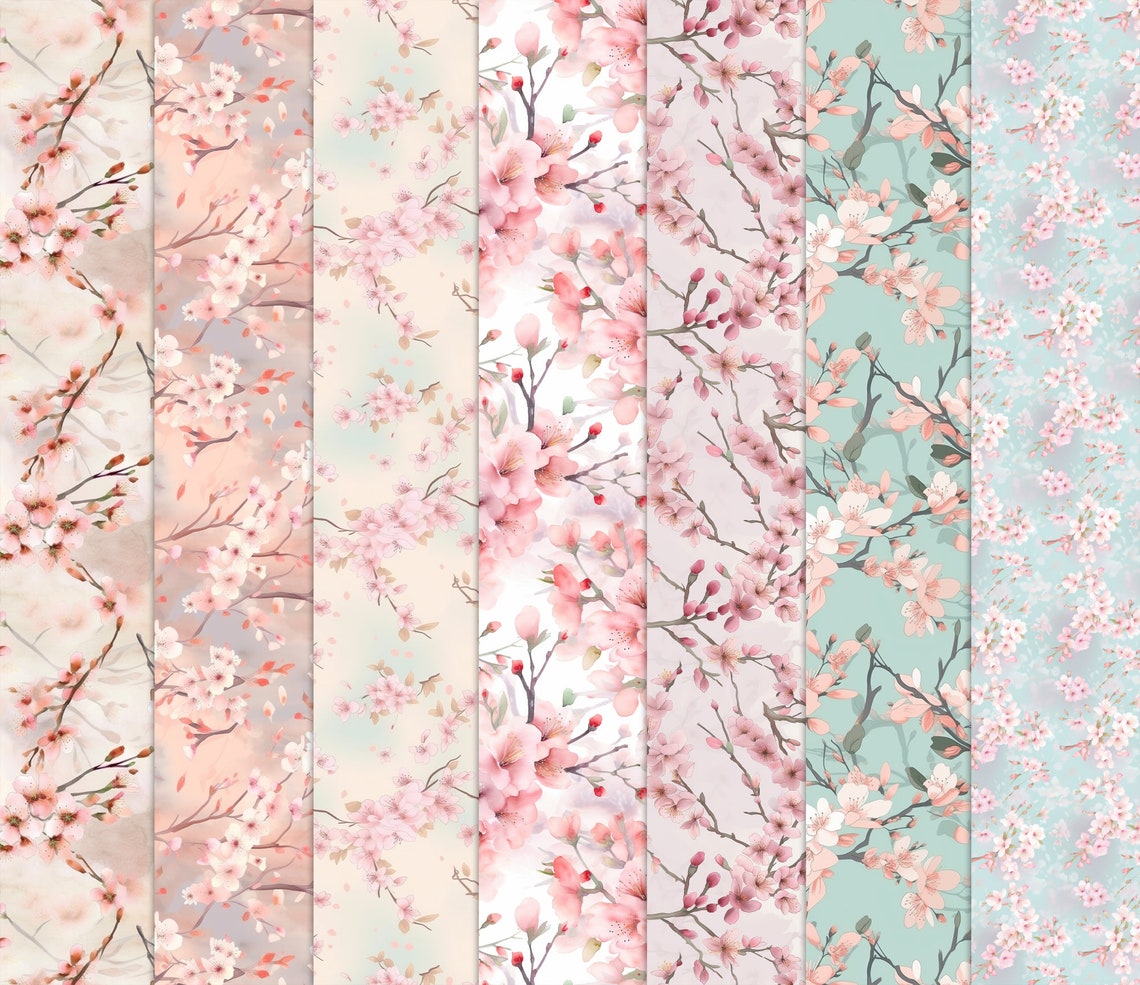 Digital Cherry Blossom Patterns Sakura Patterns Seamless Cherry Blossom ...