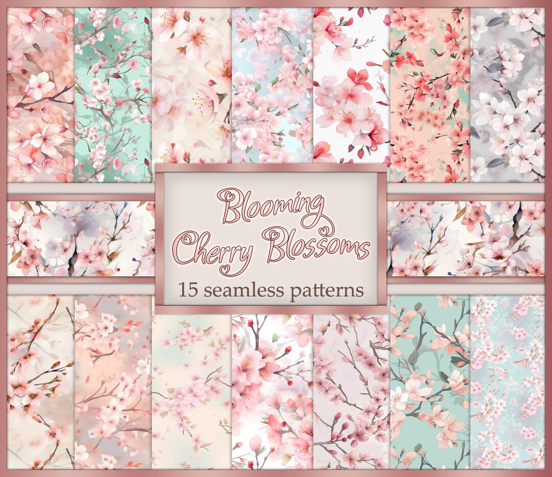 Digital Cherry Blossom Patterns Sakura Patterns Seamless Cherry Blossom ...