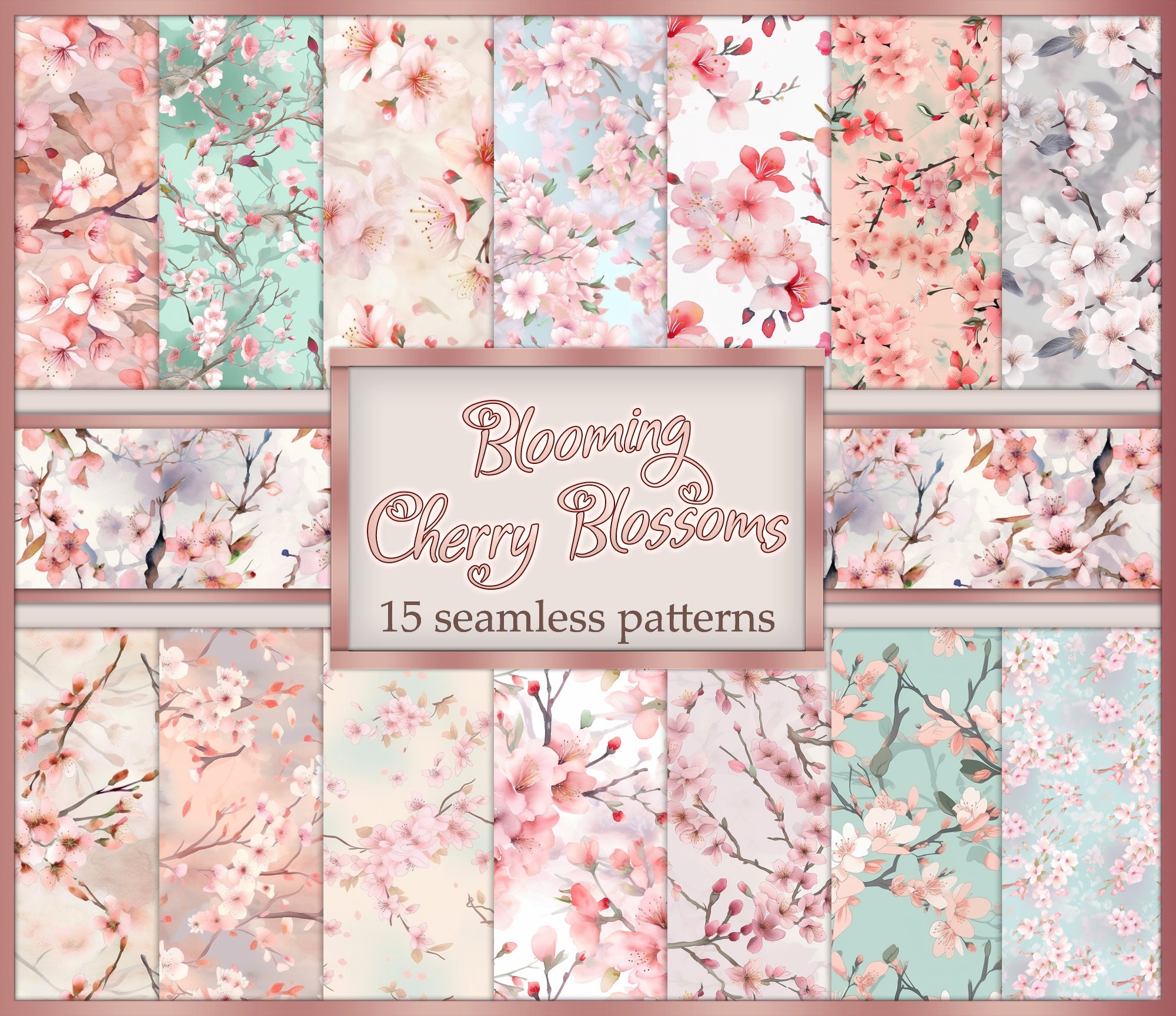 Digital Cherry Blossom Patterns Sakura Patterns Seamless Cherry Blossom ...