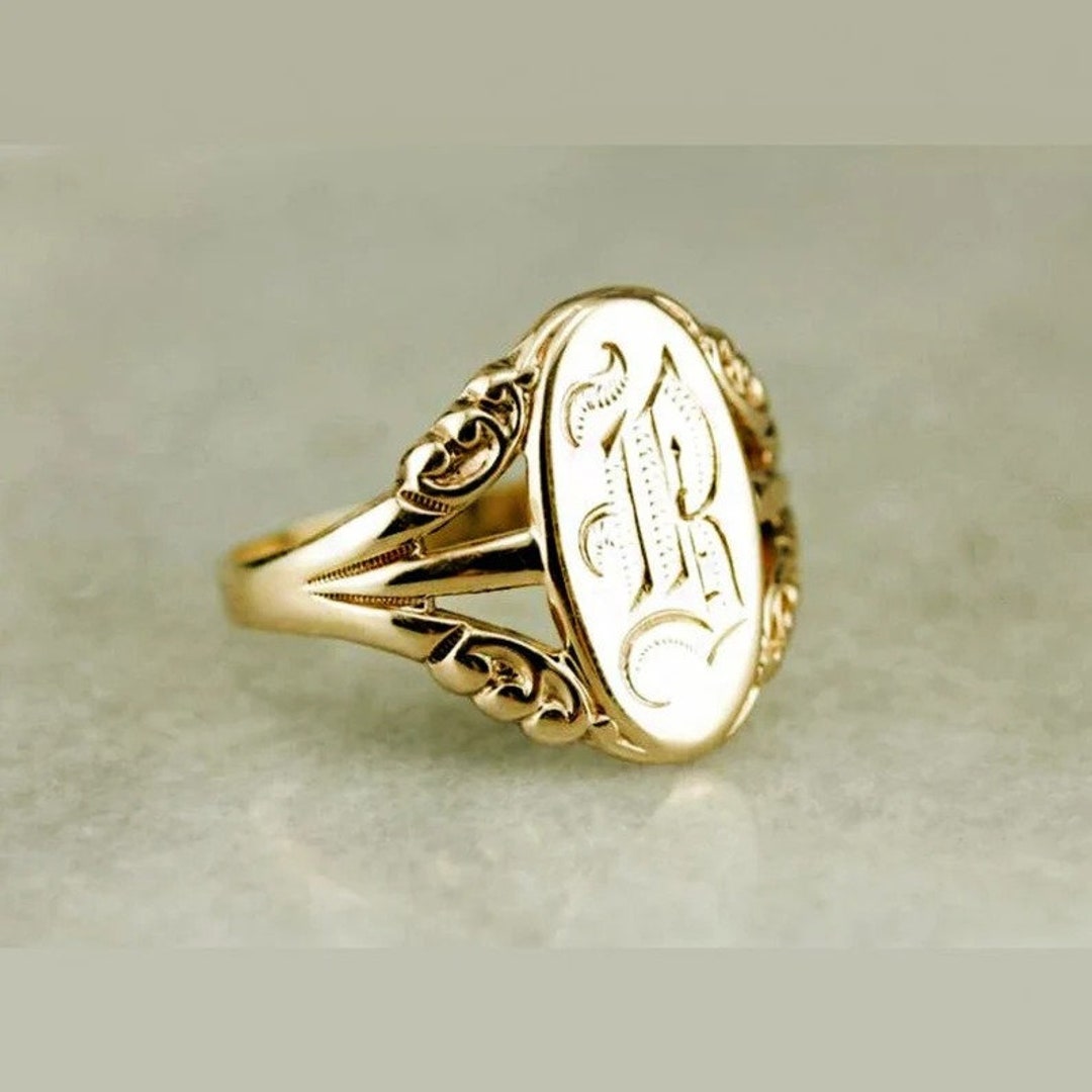 Monogram Signet Ring | Bold Long Oval Initial Signet Ring | Custom ...