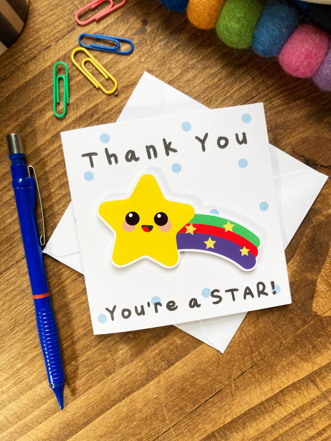 Thank You Card Appreciation Card You're a Star Thank You Card Cute ...