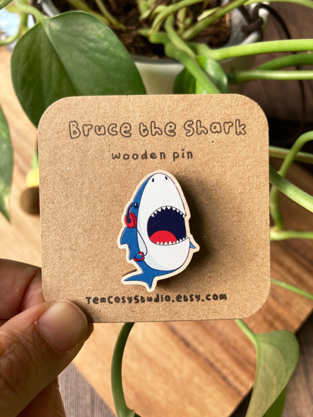 Shark Wooden Pin/badge-cute Funny Pin Badge-sustainable Pins and Badges ...