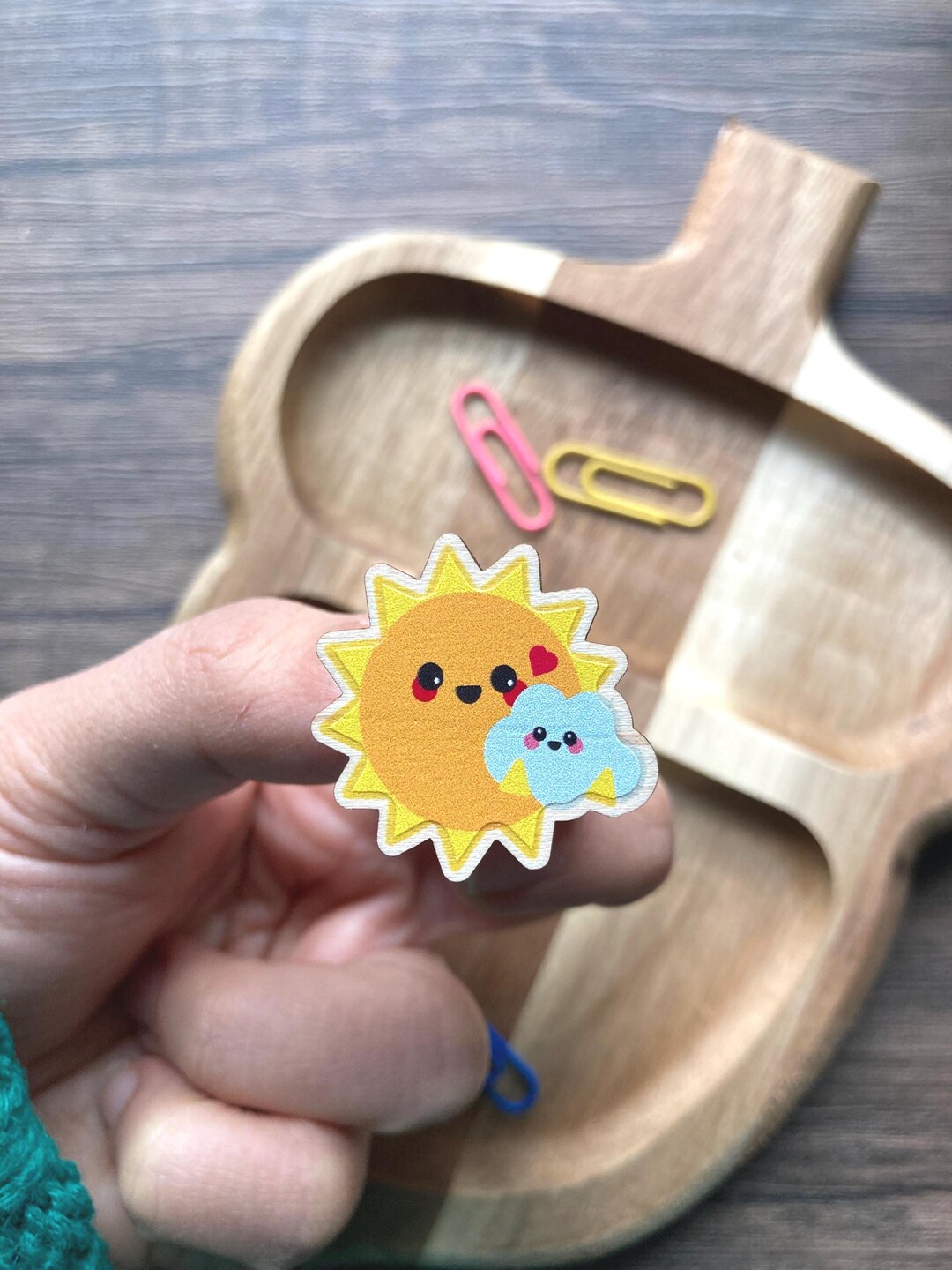 Super Cute Kawaii Sun Wooden Pin Badge-happy Positive Accessory Gift ...