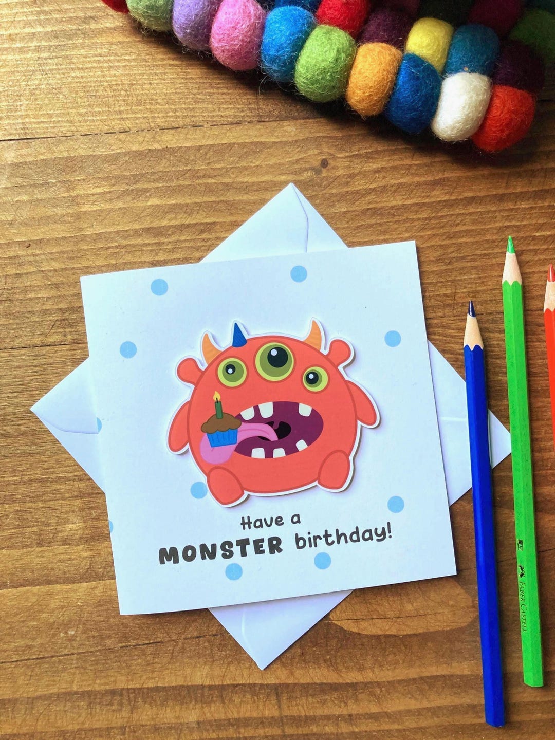 Cute Red Monster Birthday Card-funny Kids/children or Adults Greetings ...