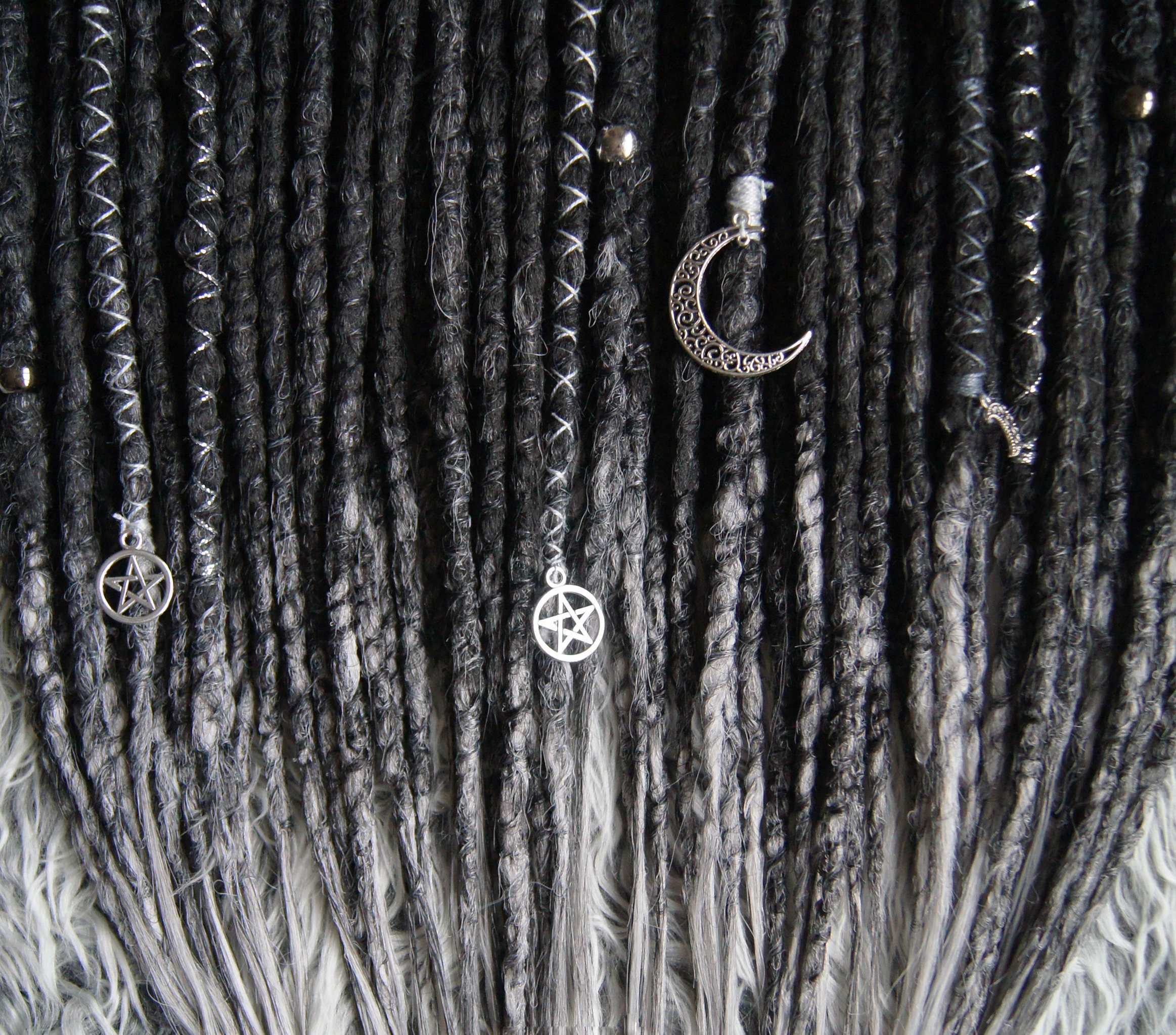 Synthetic Black Dreadlock Extensions With Grey Ends. Double or Single ...