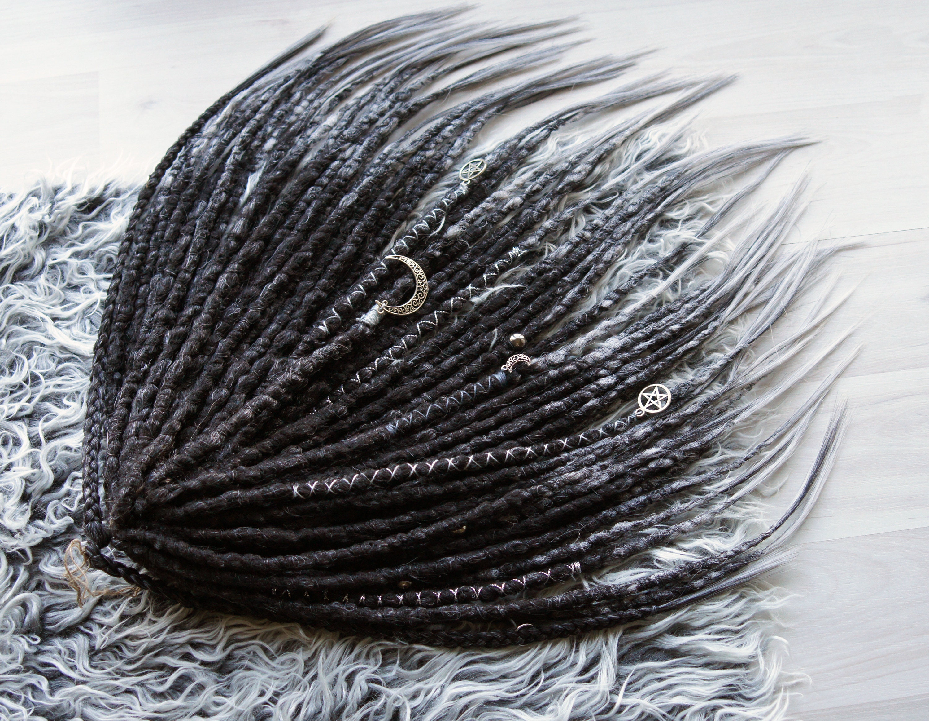 Synthetic Black Dreadlock Extensions With Grey Ends. Double or Single ...