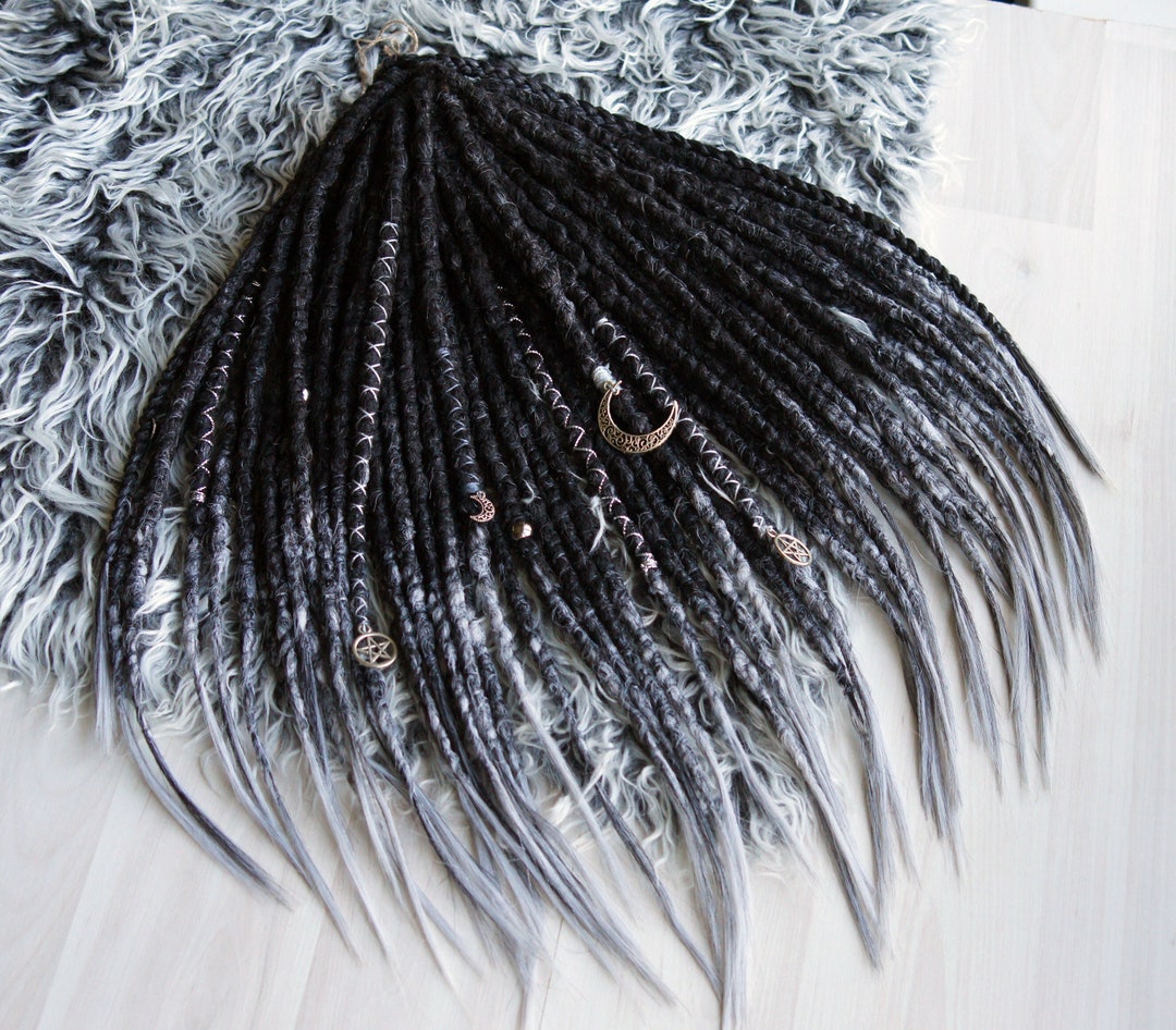Synthetic Black Dreadlock Extensions With Grey Ends. Double or Single ...
