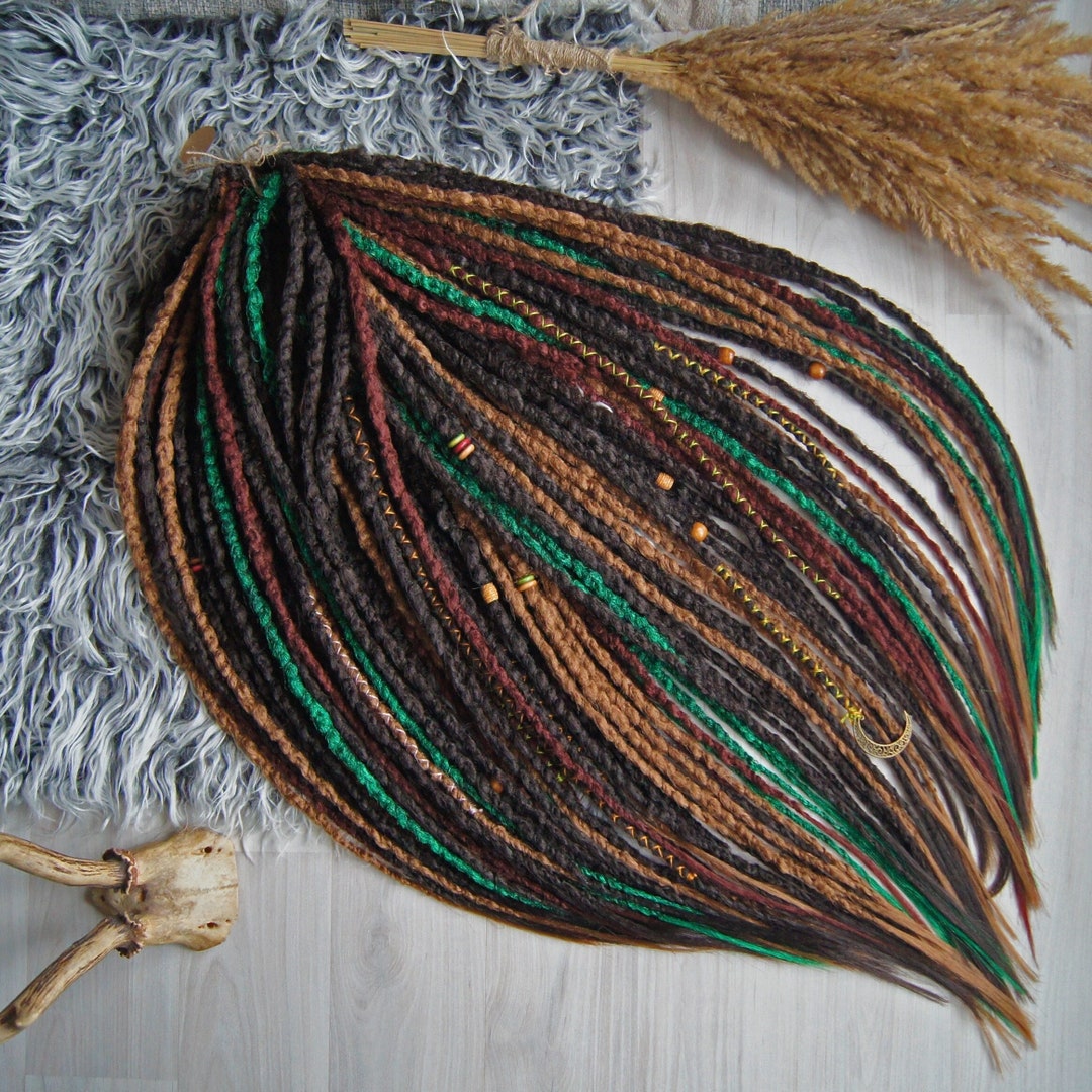 Witch Dread Extensions Synthetic Brown Red Green Dreadlock Extensions ...