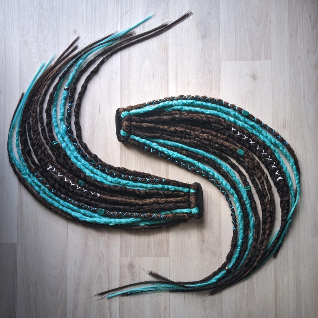 Dreads on Hair Tie Ponytail Dreadlocks for Party Brown Mix With Mint ...