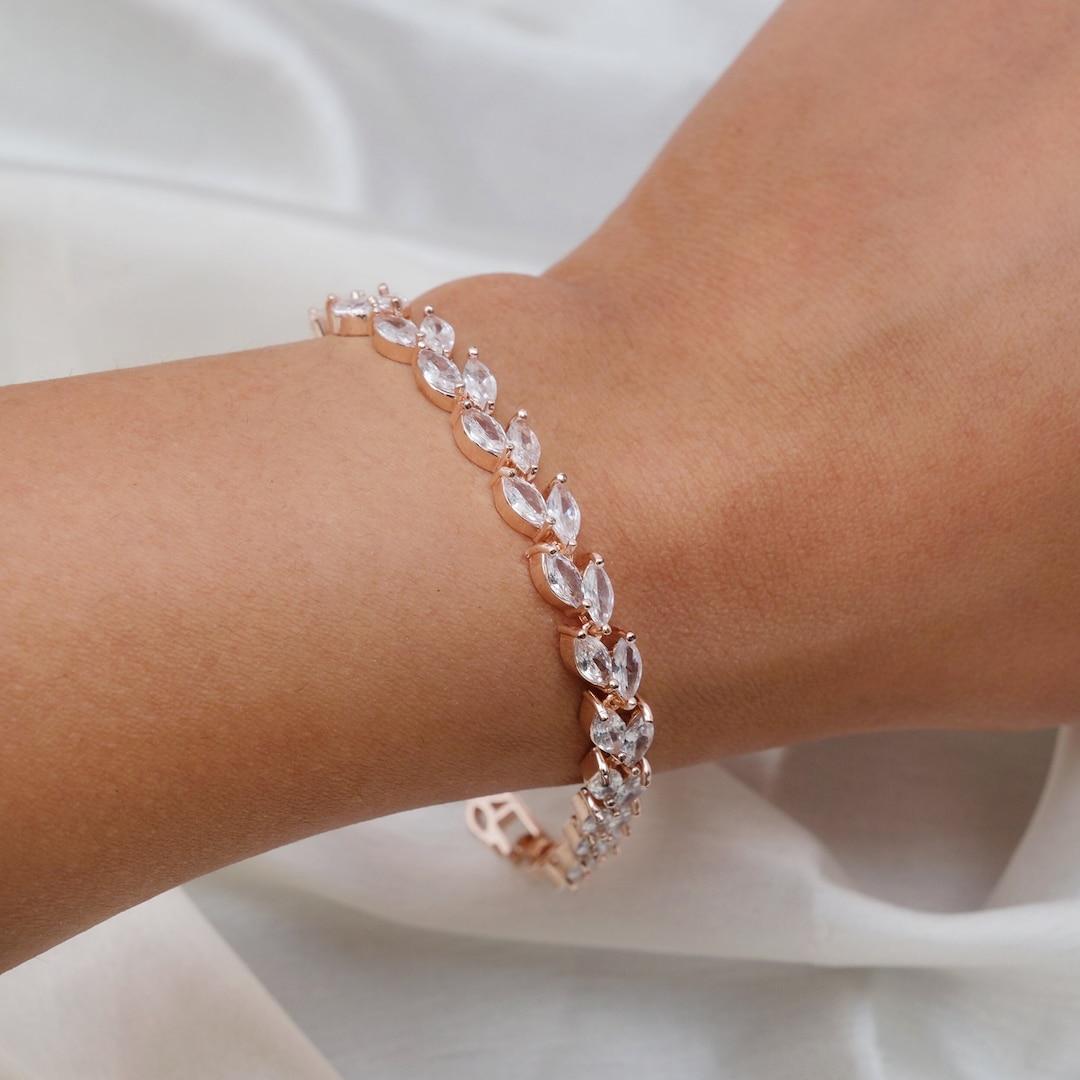 Elegant Marquise Cut CZ Leaf Bracelet, Bridesmaid Jewelry Engagement & Anniversary Gift for Her ...