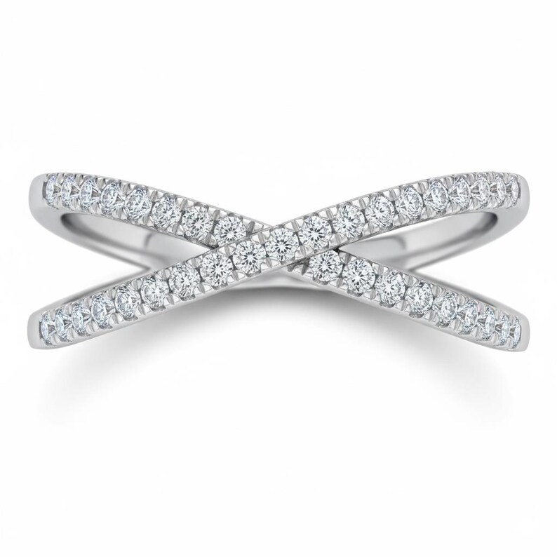 Criss Cross Moissanite Ring, Sterling Silver X Ring, Micro Pave Half ...