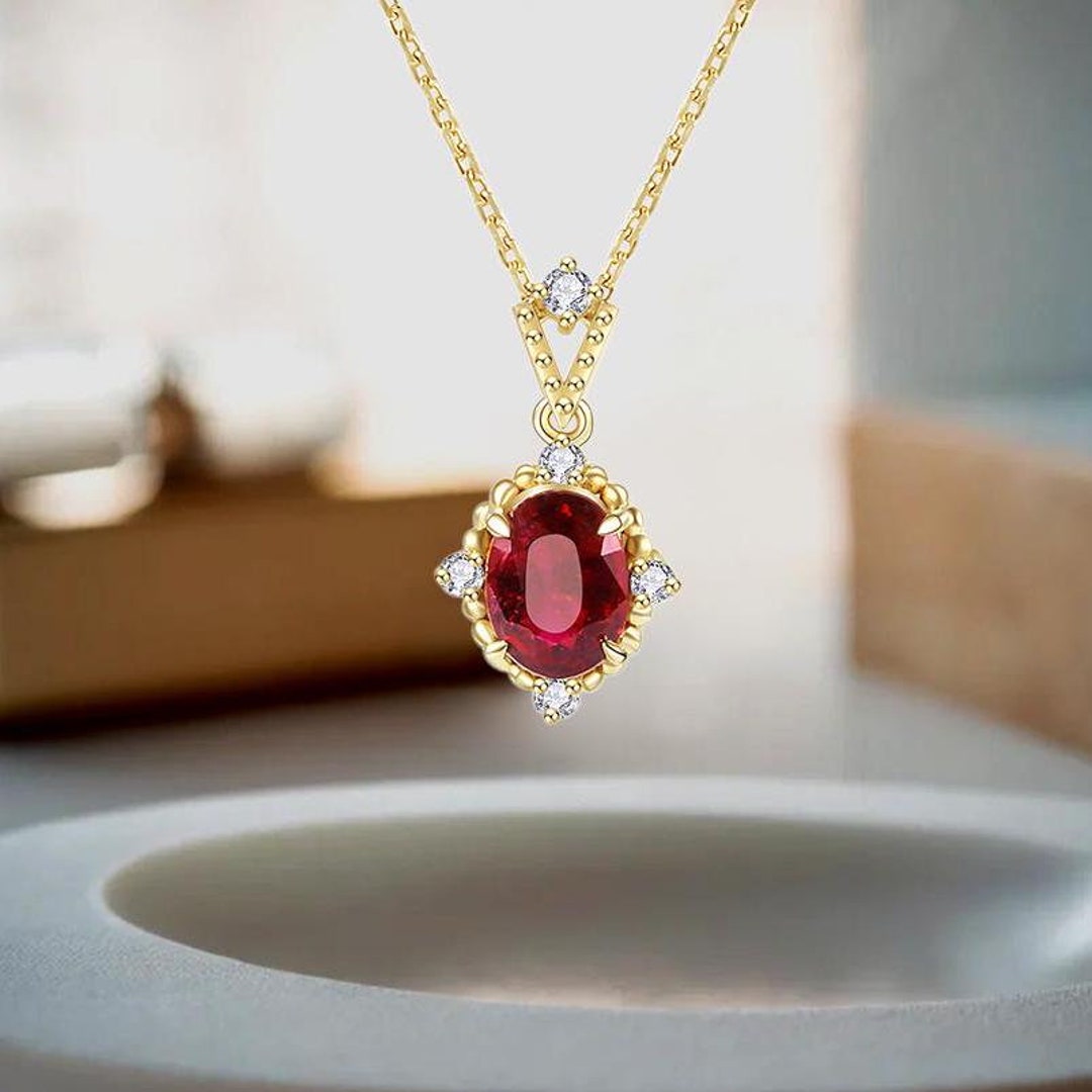 Gold Plated Oval Ruby Necklace, 925 Silver July Birthstone Fine Jewelry ...