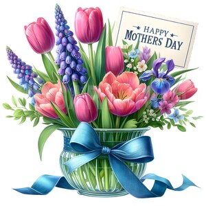 Mother’s Day Floral Clipart PNG, Watercolor Flower Bouquet, Happy ...