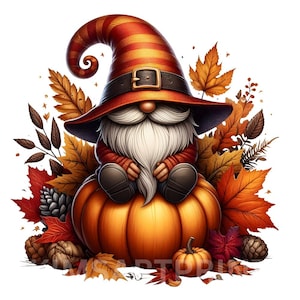 Autumn Gnome Clipart PNG, Set of 14, Fall Gnomes With Pumpkins & Leaves ...