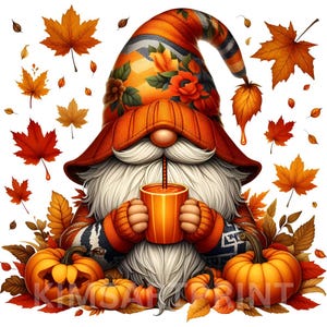 Autumn Gnome Clipart PNG, Set of 14, Fall Gnomes With Pumpkins & Leaves ...