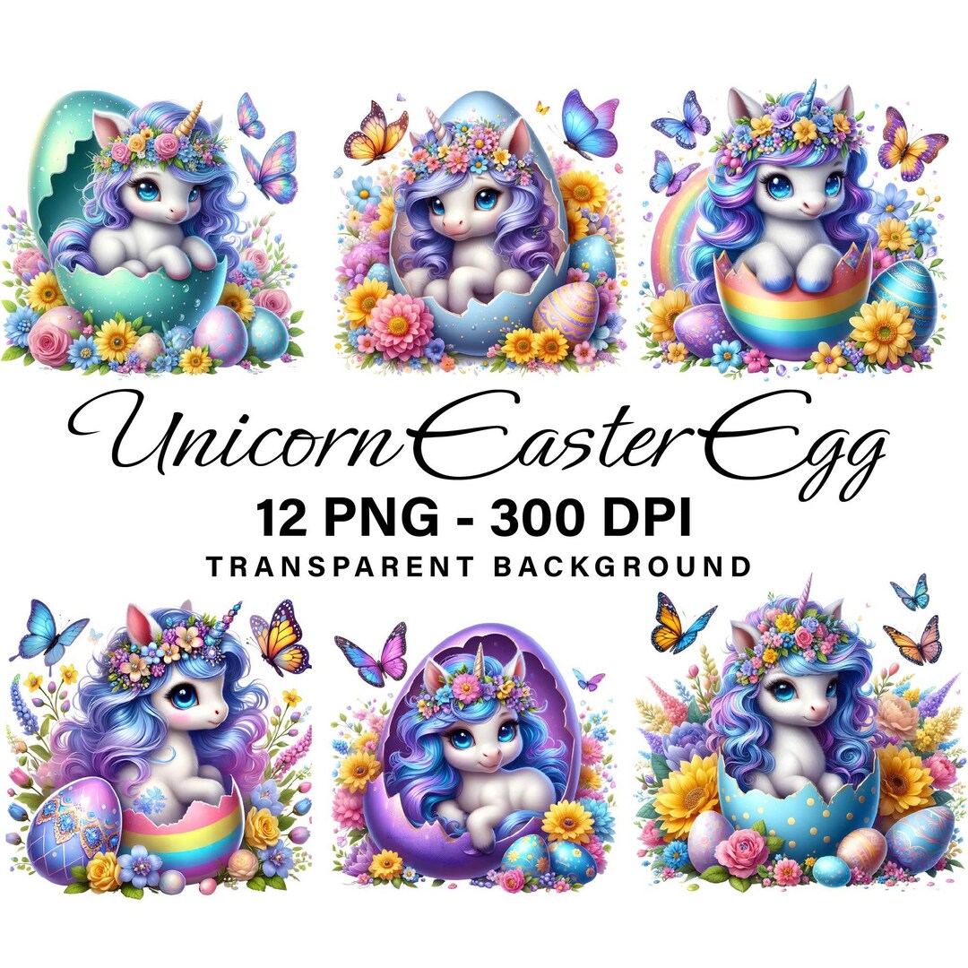 Watercolor Unicorn Easter Egg Clipart, Set of 12 PNG, Easter Clipart ...