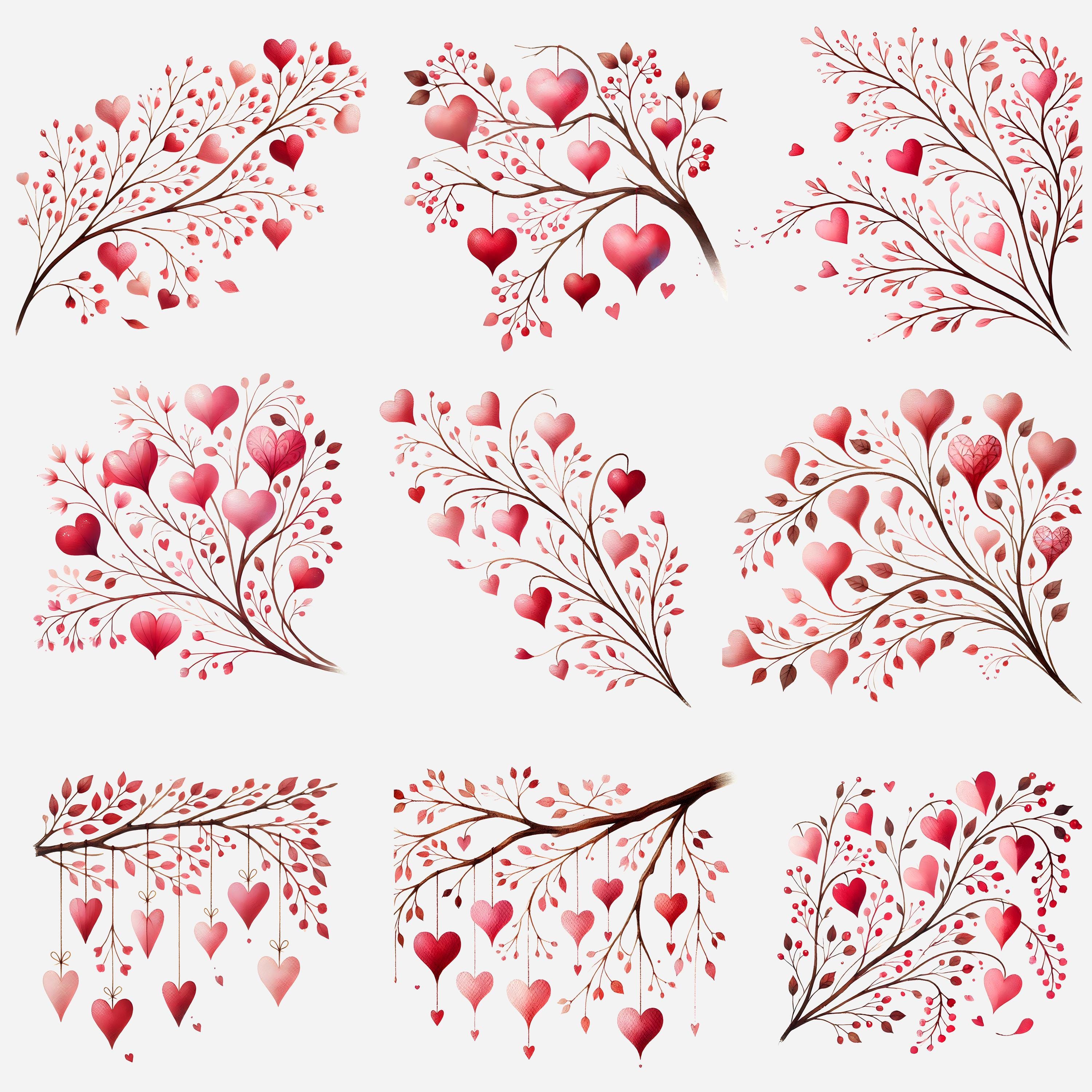 18 Watercolor Valentine Clipart, Love Border Png, Hanging Hearts ...