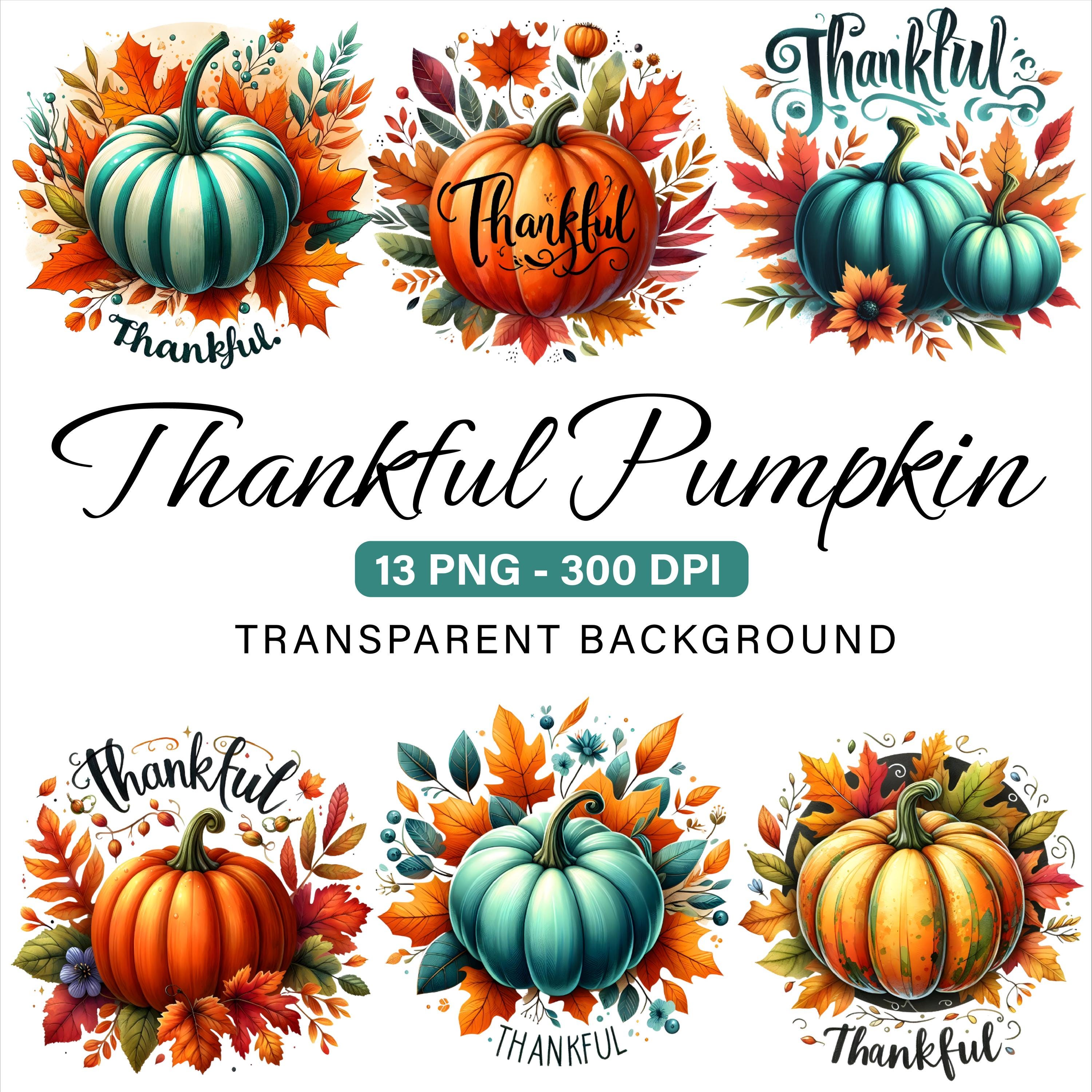 Thanksgiving Pumpkin Clipart, 13 PNG Bundle, Thankful Fall Sublimation ...