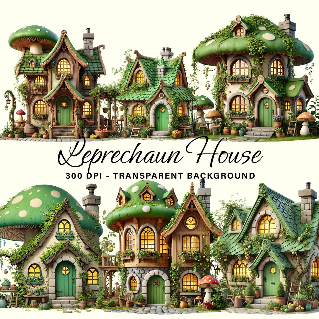 Leprechaun House Clipart PNG, Set of 10 Png, Clover House, Lucky House ...