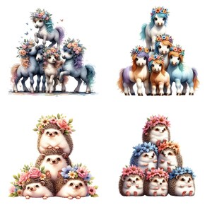 20 Watercolor Spring Family Animal Clipart PNG, Floral Cute Animals ...