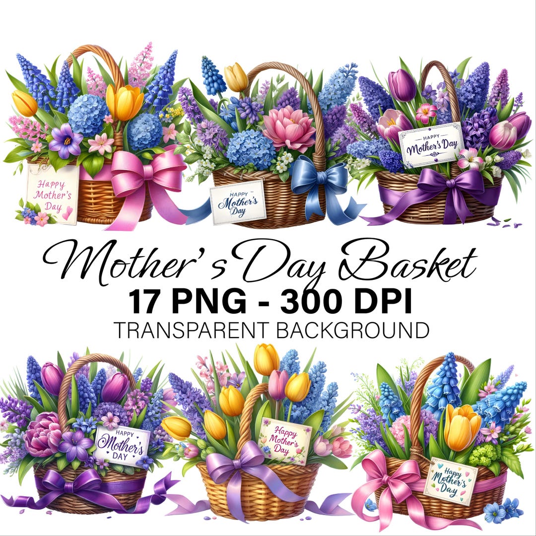17 Happy Mothers Day Clipart, Watercolor Mothers Day Basket Clipart ...
