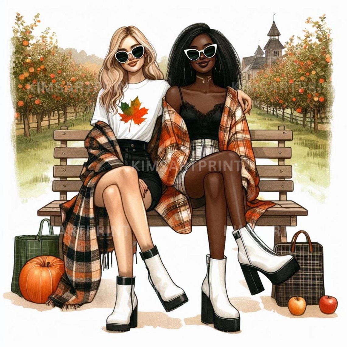 Fall Black Girl Best Friend Clipart, Set of 10 JPEG, Watercolor Cozy ...