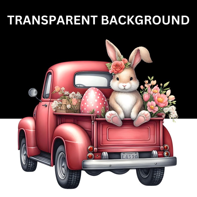18 Easter Bunny Truck Clipart PNG, Watercolor Floral Rabbit Truck ...