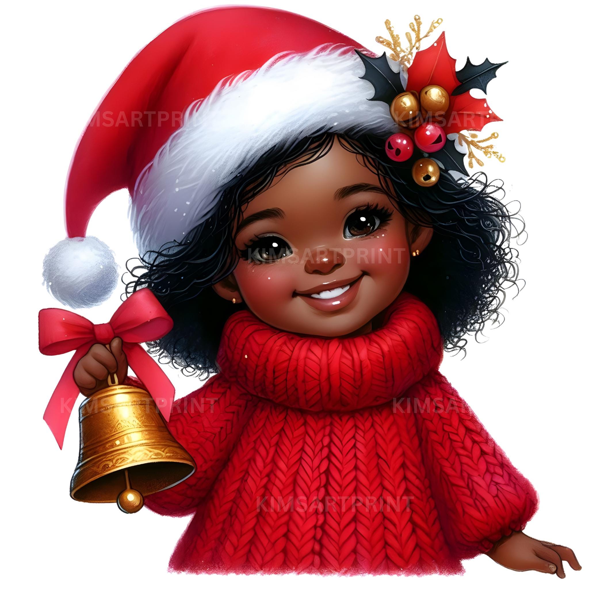 Christmas Black Girl Clipart, Set of 15 PNG, Cozy Holiday Afro Girls ...