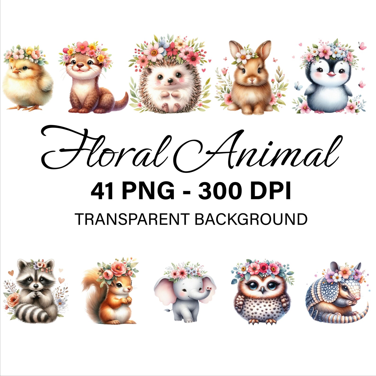 41 Spring Animals Clipart PNG, Woodland Cute Baby Animal, Easter Flower ...