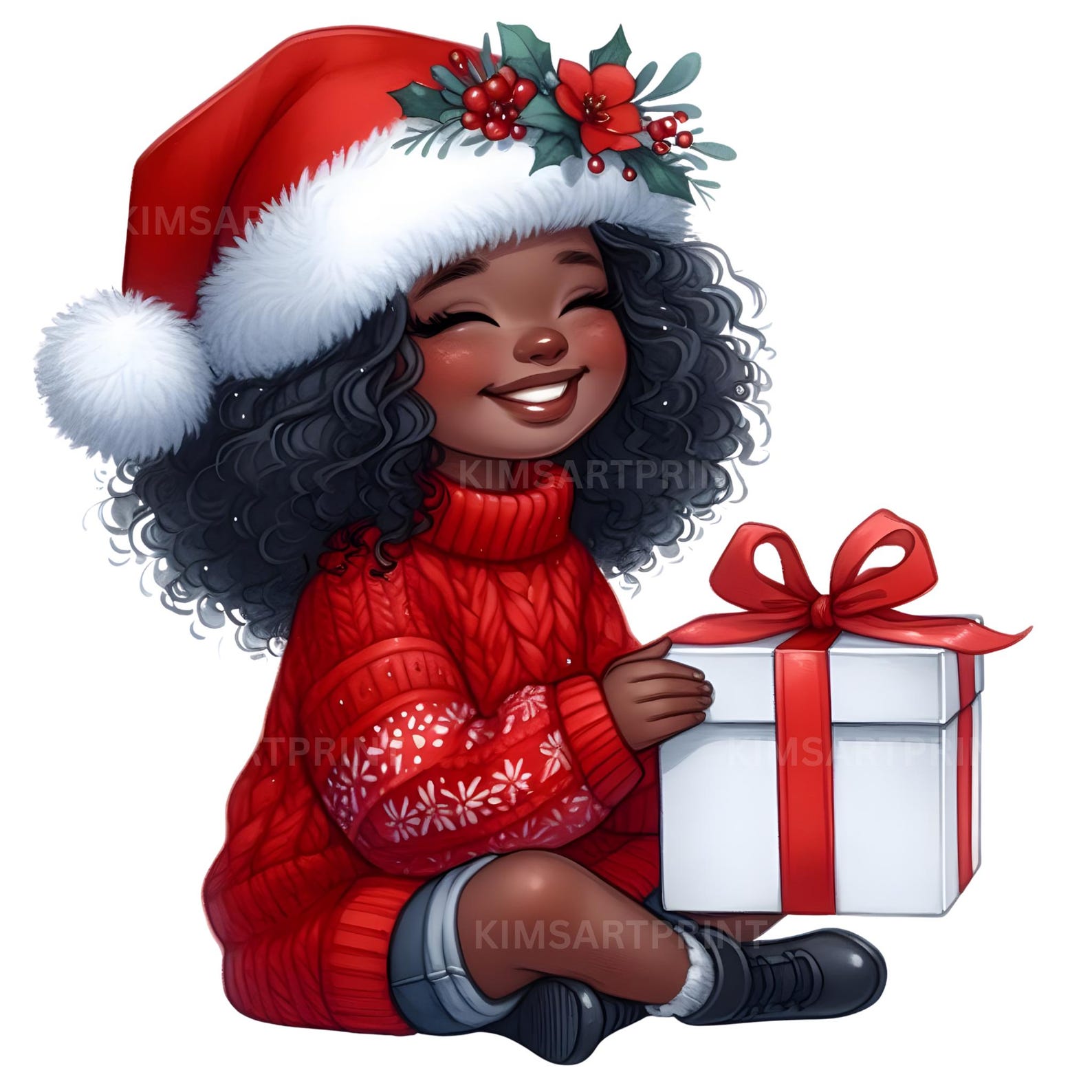 Christmas Black Girl Clipart, Set of 15 PNG, Cozy Holiday Afro Girls ...