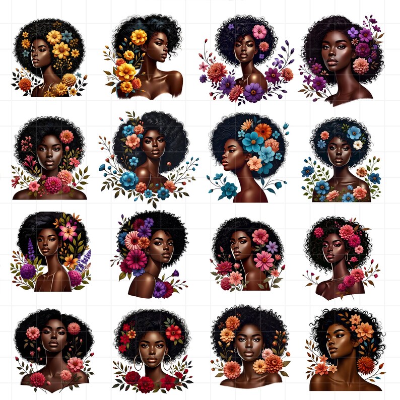 16 Floral Black Girl Png, Spring Black Woman, Beautiful Afro African ...