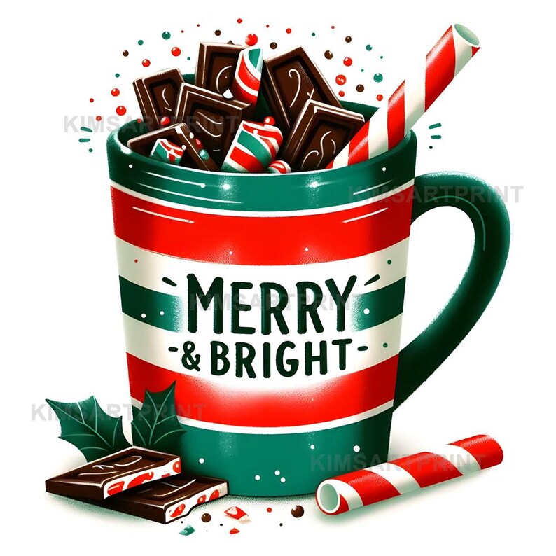 Christmas Mug Clipart, Set of 10 PNG, Festive Holiday Hot Cocoa Cup ...