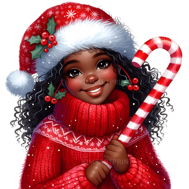 Christmas Black Girl Clipart, Set of 15 PNG, Cozy Holiday Afro Girls ...