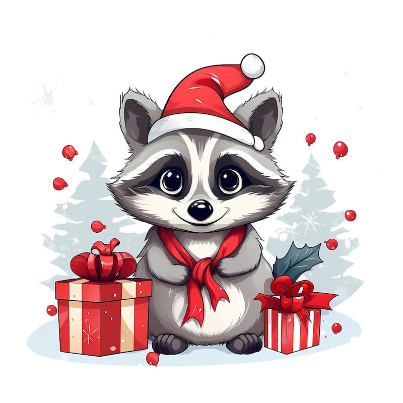 Raccoon Christmas Clipart - Etsy