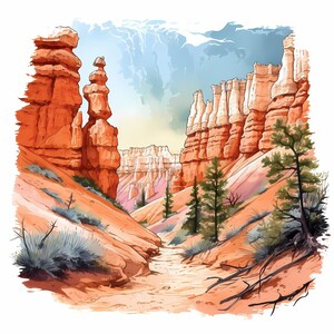 Bryce Canyon National Park Watercolor Sketch Art Bundle, Bryce Canyon ...