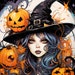 Halloween Cute Witch Watercolor Clipart Bundle, Halloween Witch Dark ...
