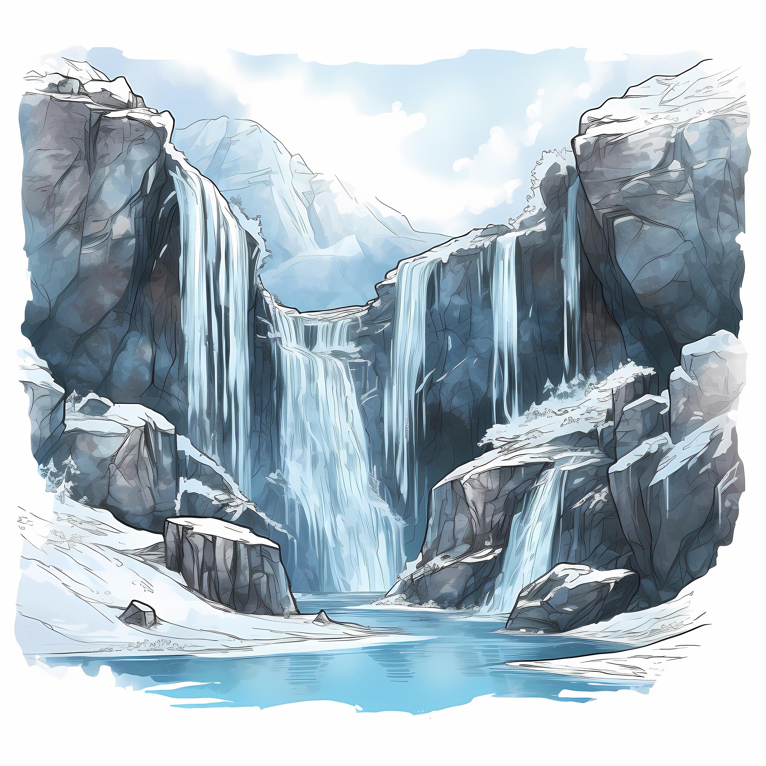 Mooie bevroren waterval aquarel clipart bundel, bevroren waterval ...