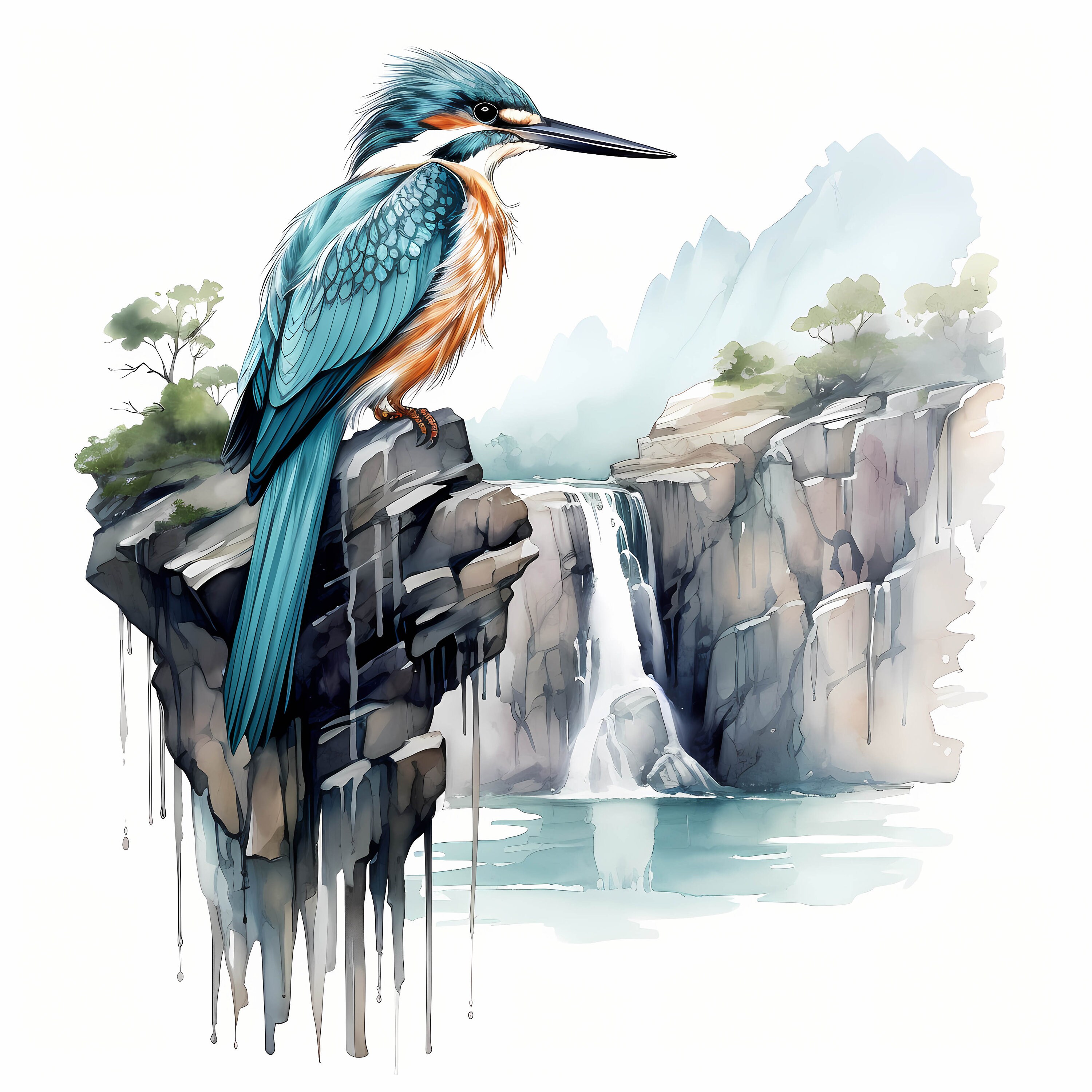 Kingfisher Bird Watercolor Clipart Bundle, Cute Colorful Kingfisher ...