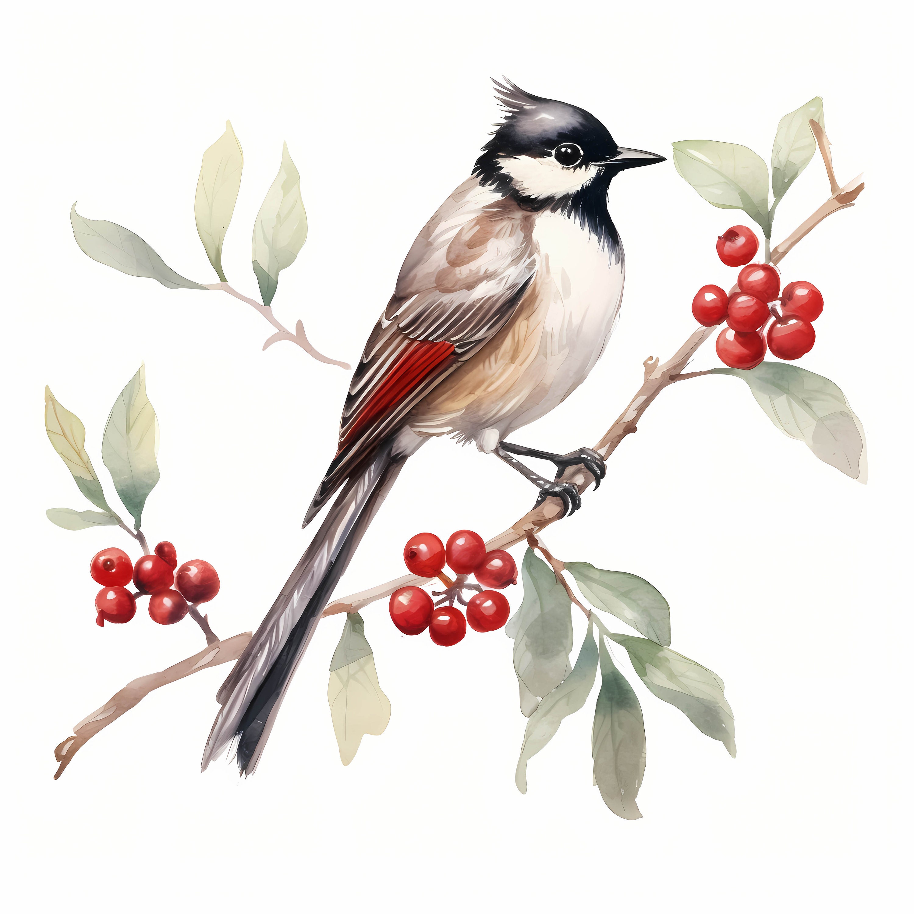 Whiskered Bulbul Watercolor Clipart Bundle, Colorful Whiskered Bulbul ...
