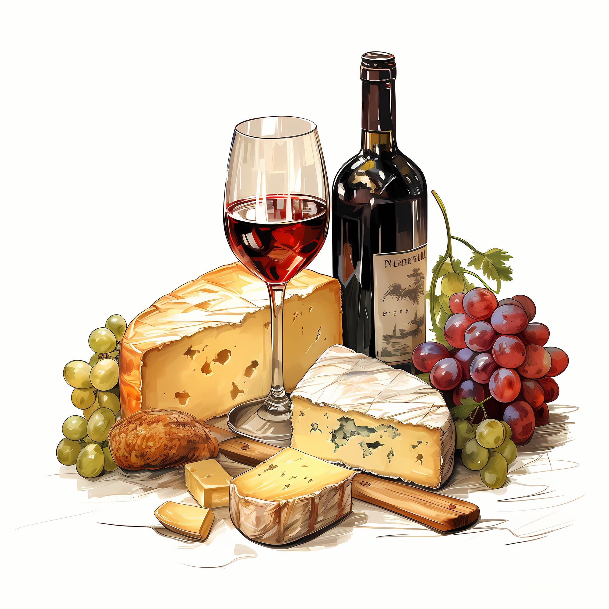 Wine and Cheese Sketch Clipart Bundle, Romantic Wine and Cheese ...